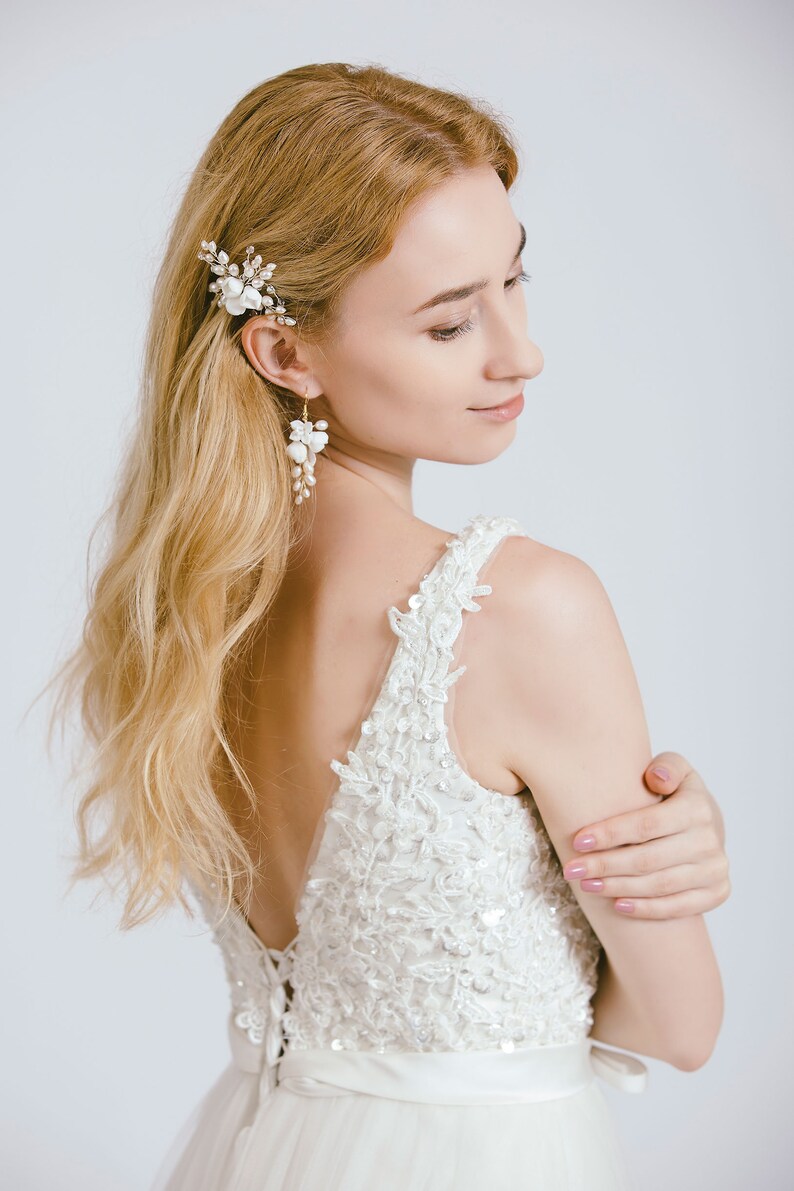 Wedding Floral Hair Pins With Natural Pearl Flower Hair Pins - Etsy