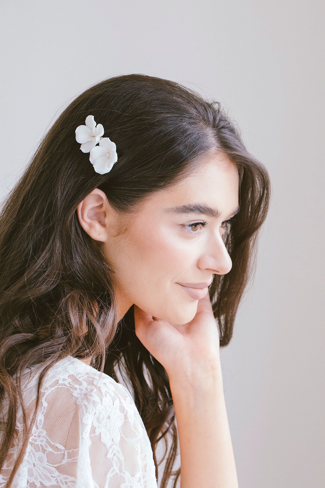 Bridal Clay Flower Hair Clip, Porcelain Floral Hair Clip, Bridesmaid ...