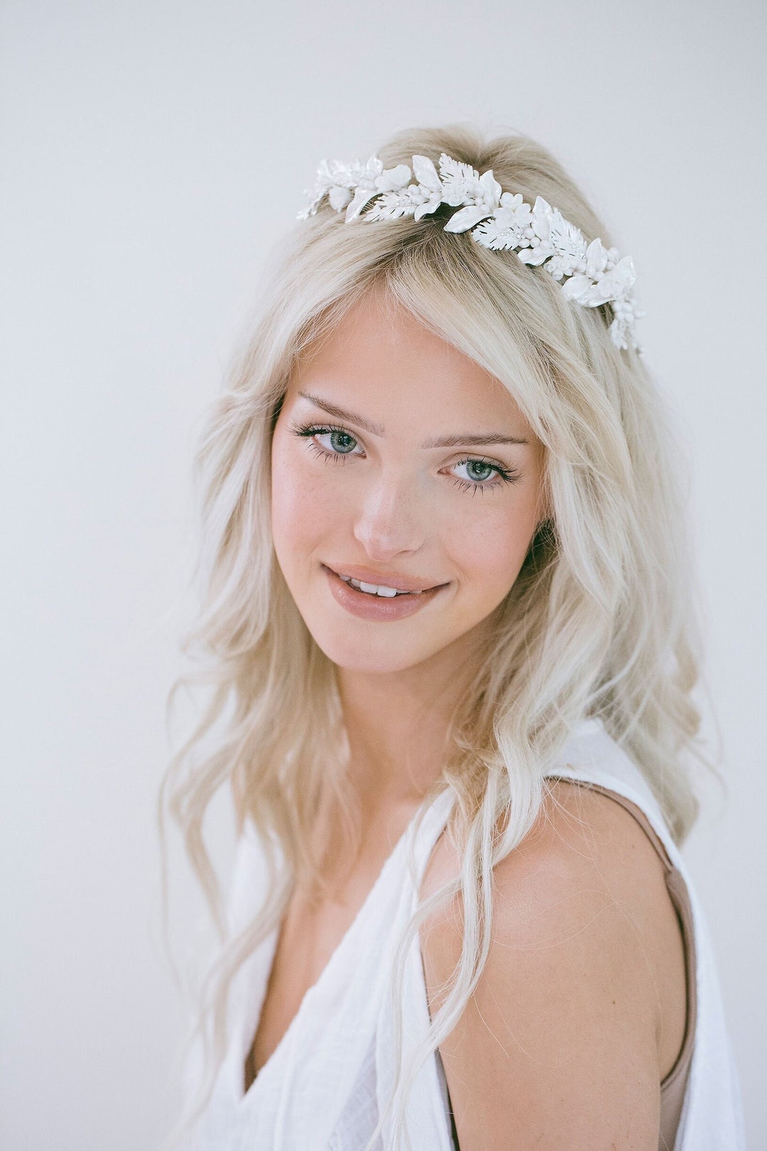 Bridal Leaf Full Halo, BOHO Wedding Crown, Bridal Leaf Full Halo, White ...