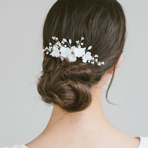 Gold Flower Wedding Hair Comb, Ceramic Floral Bridal Comb, Spring ...