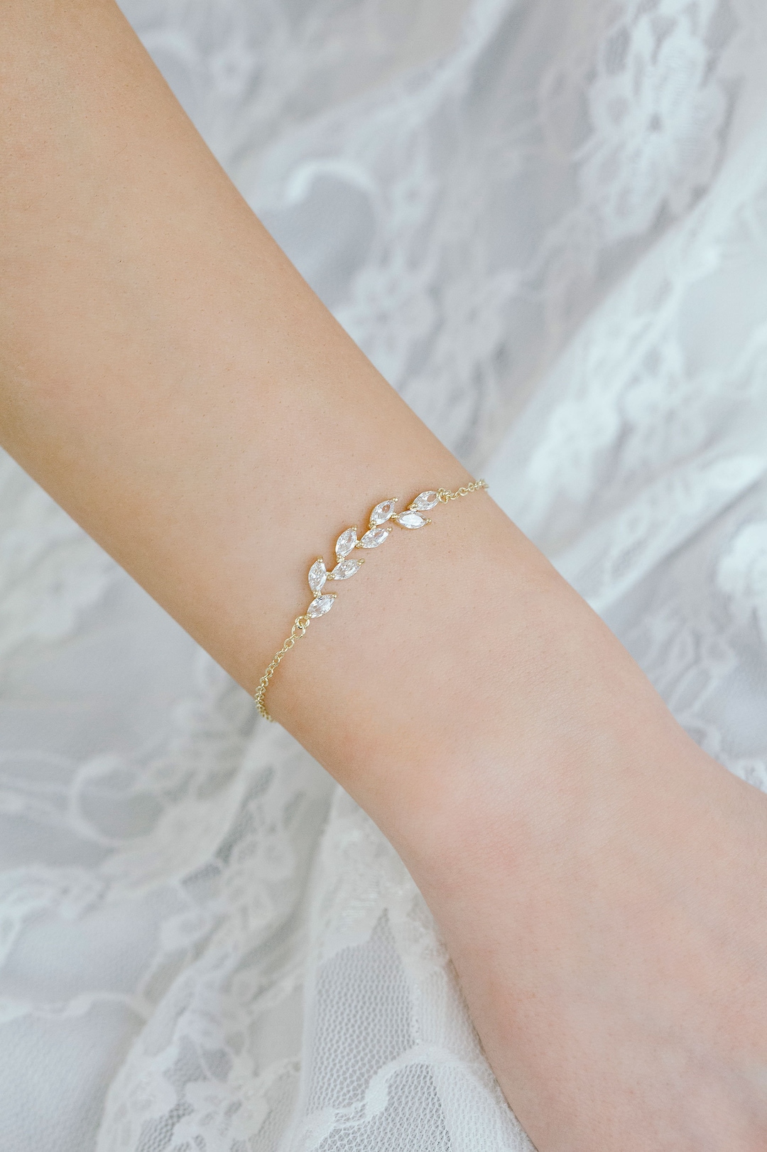 Crystal Leaf Petal Bridal Bracelet, Bridal Simple Bracelet, Prom ...