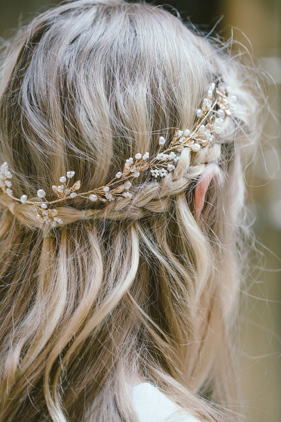 Pearl Leaf Crystal Hair Vine, BOHO Crystal Hair Vine, Gold Bridal ...
