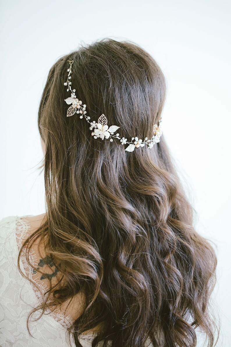 Pearl Crystal Hair Vine, Bridal Flower Hair Vine, Bridal Hair Vine ...