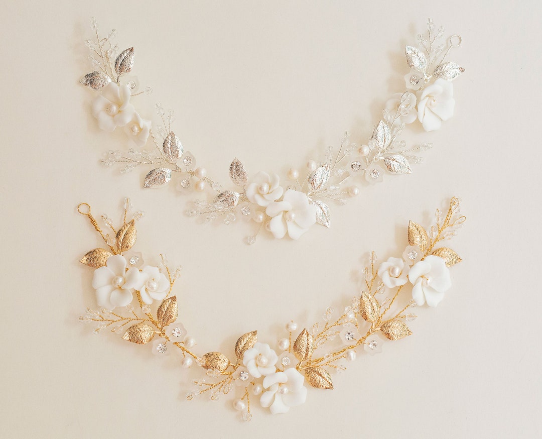Bridal Gold Flower Hair Vine, Gold Hair Vine, Gold Leaf Hair Vine ...