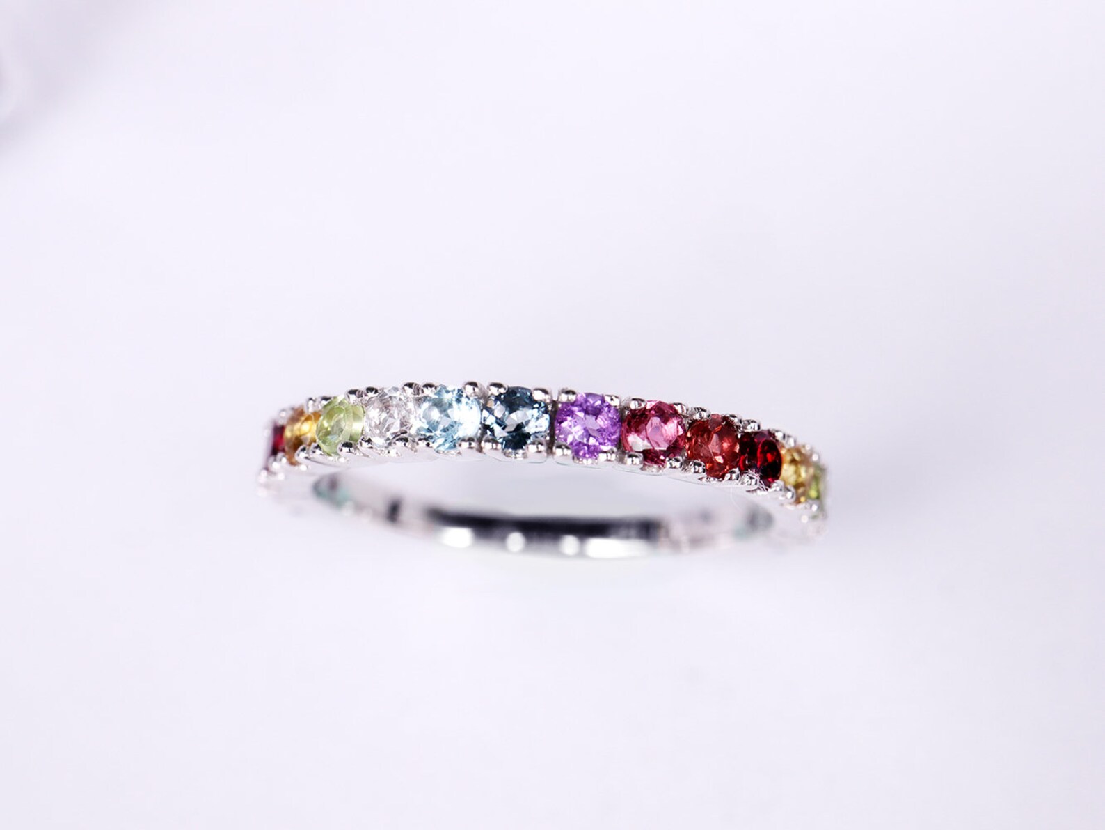 18K Rainbow Ring With the Colored Gemstone Candy - Etsy