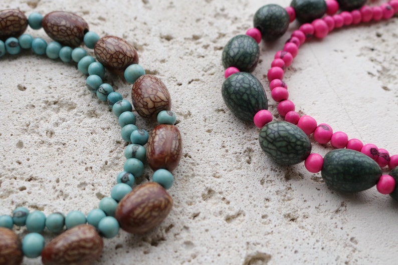 Large Acai Seed Necklace Hot Pink Teal natural Women - Etsy