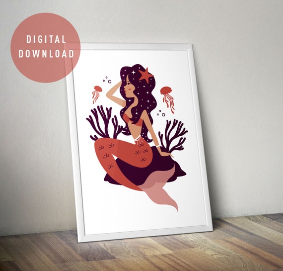 Cosmic Mermaid Instant Download Wall Art Mermaid | Etsy