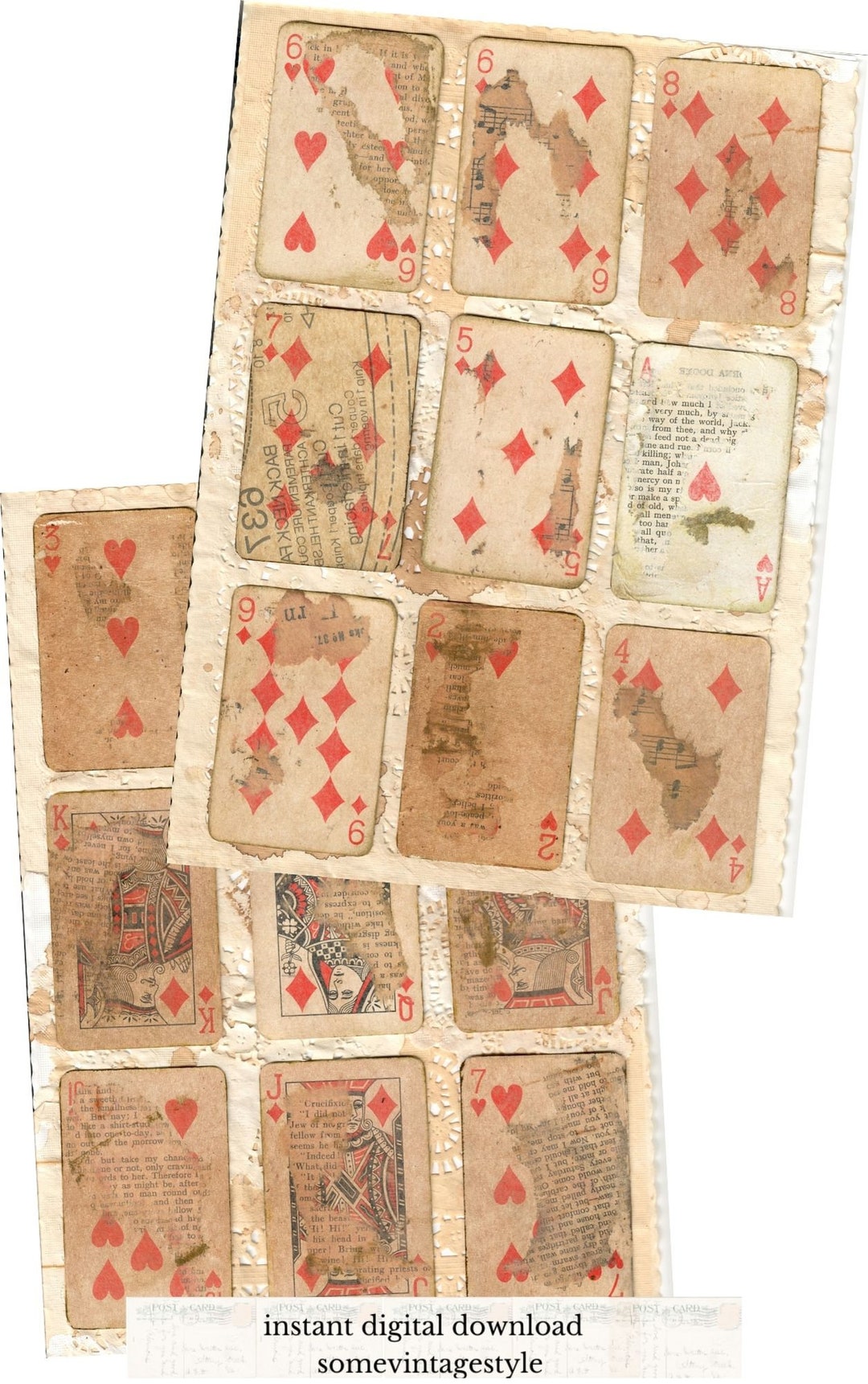 Playing Cards Junk Journal Paper, Vintage Grunge, A4 Digital Download ...