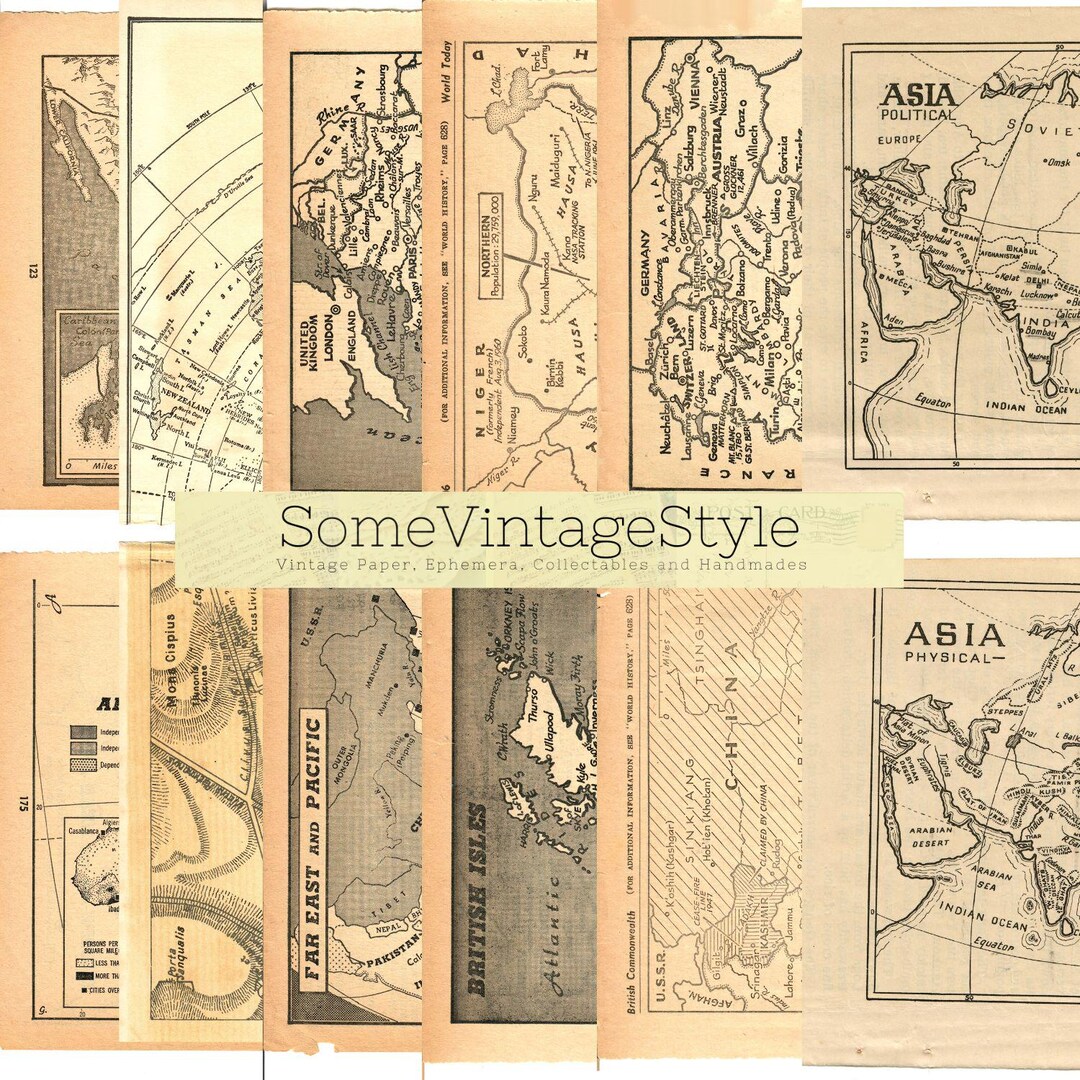 Vintage Sepia Map Collection | Junk Journal Printable Digital Download ...