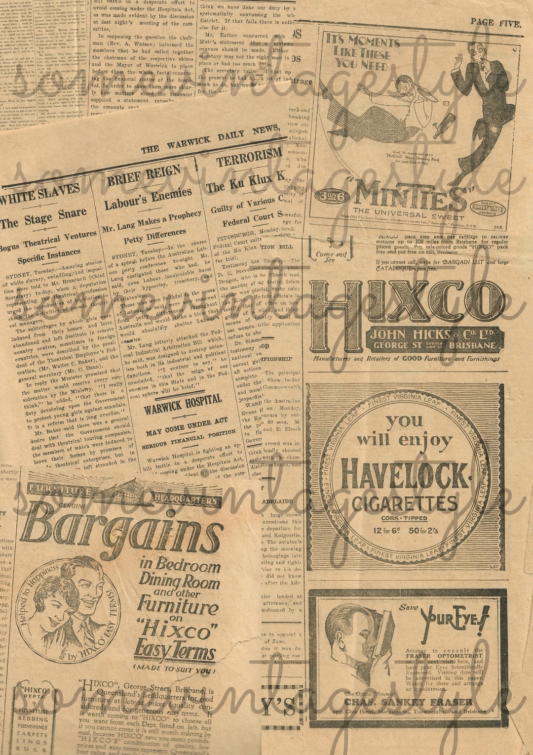 Vintage Australian Newspaper A4 Digital Download, Collage Junk Journal ...
