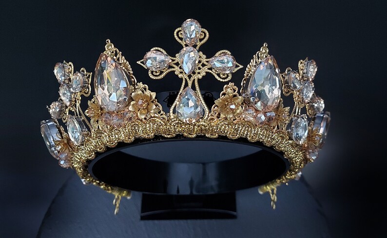 Gold Wedding Crown With Cross Champagne Crown Gold Bridal - Etsy