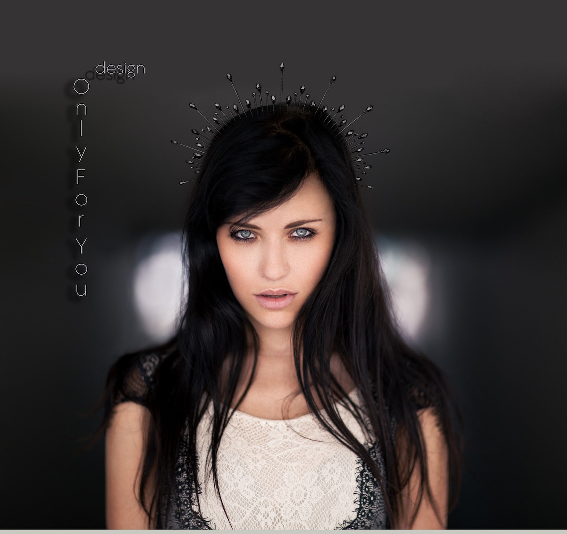 Corona de cristal corona negra corona de boda negra tocado | Etsy España