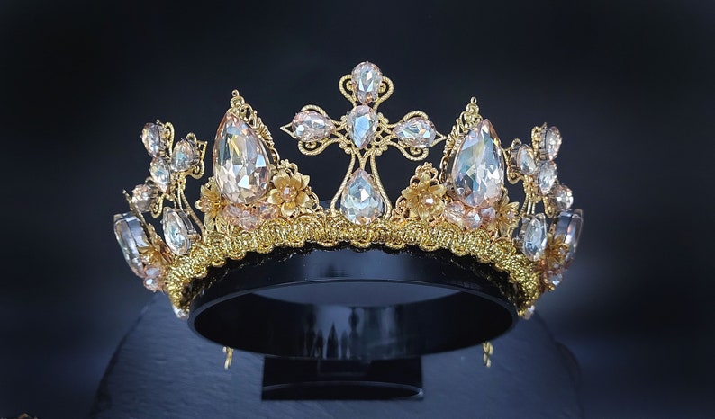 Gold Wedding Crown With Cross Champagne Crown Gold Bridal - Etsy
