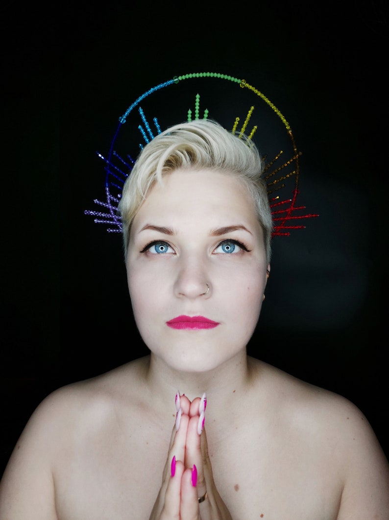Rainbow Crystal Crown With Halo Thorns Crown LGBT PRIDE - Etsy