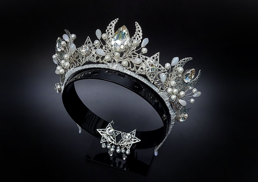 Moon Tiara,moon Crown,pearl Crown,silver Moon Stars Crown,goddess Crown ...