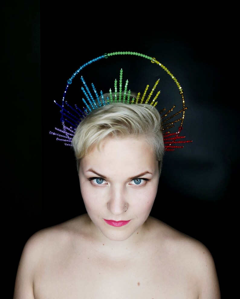 Rainbow Crystal Crown With Halo Thorns Crown LGBT PRIDE - Etsy