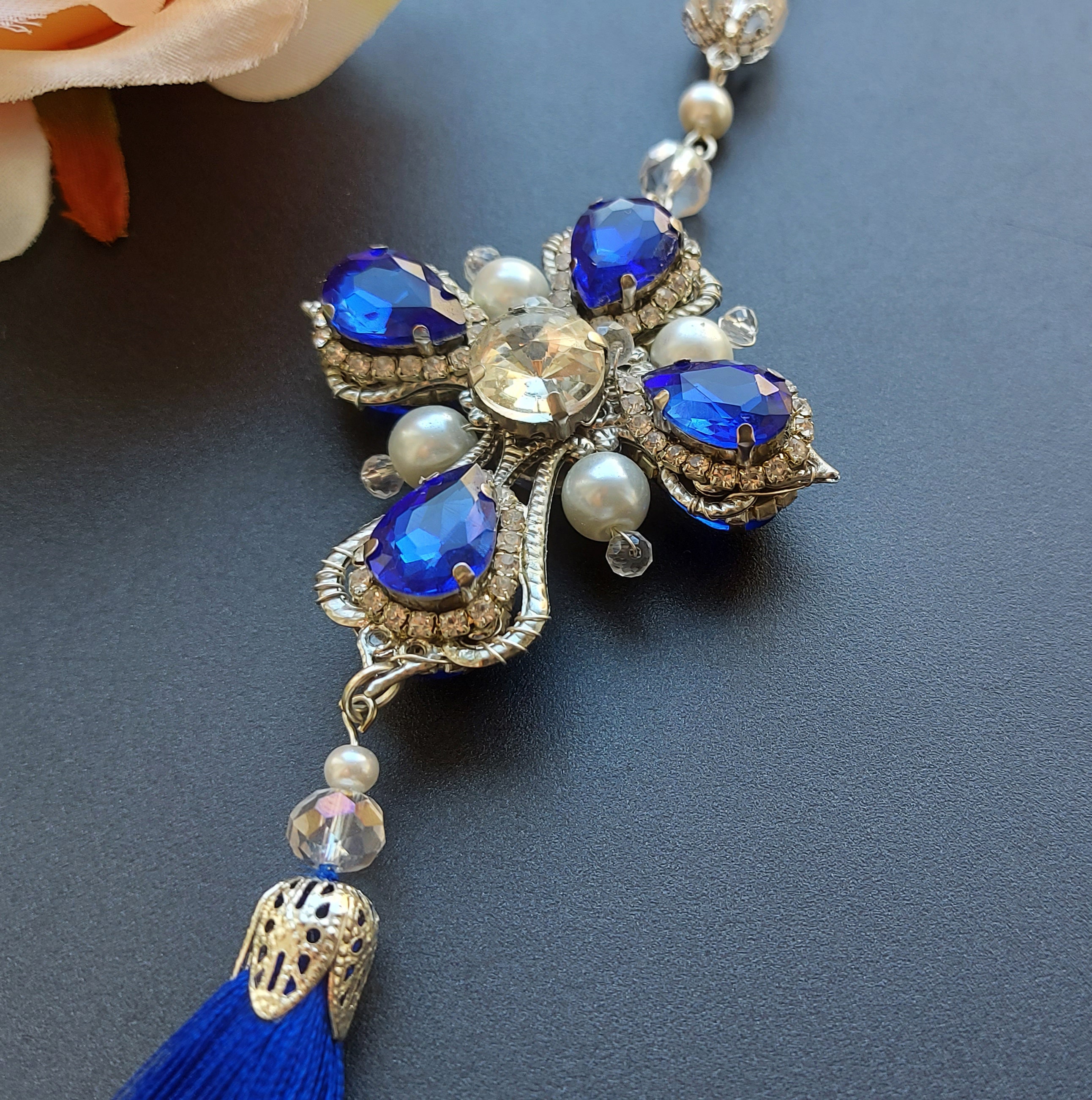 Royal blue cross crystal rear view mirror car decor hanging | Etsy