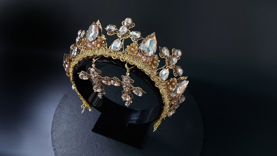 Gold Wedding Crown With Cross Champagne Crown Gold Bridal - Etsy