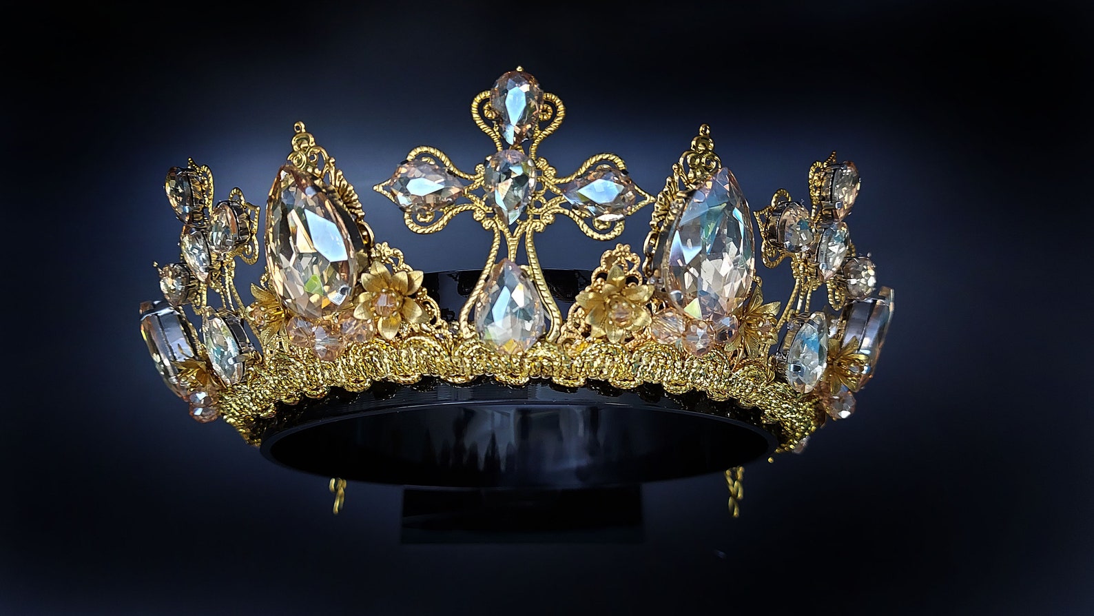 Gold Wedding Crown With Cross Champagne Crown Gold Bridal - Etsy