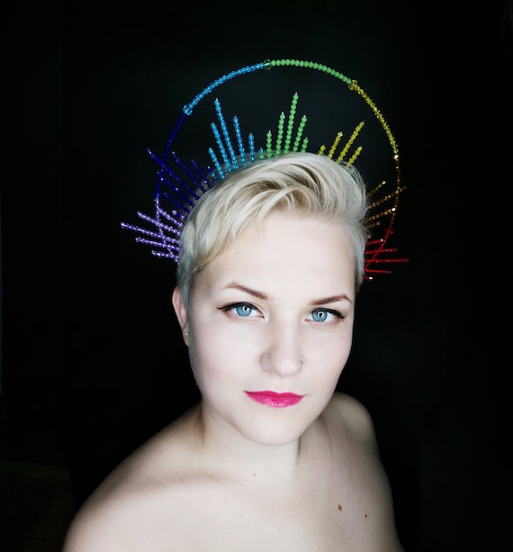Rainbow Crystal Crown With Halo Thorns Crown LGBT PRIDE - Etsy