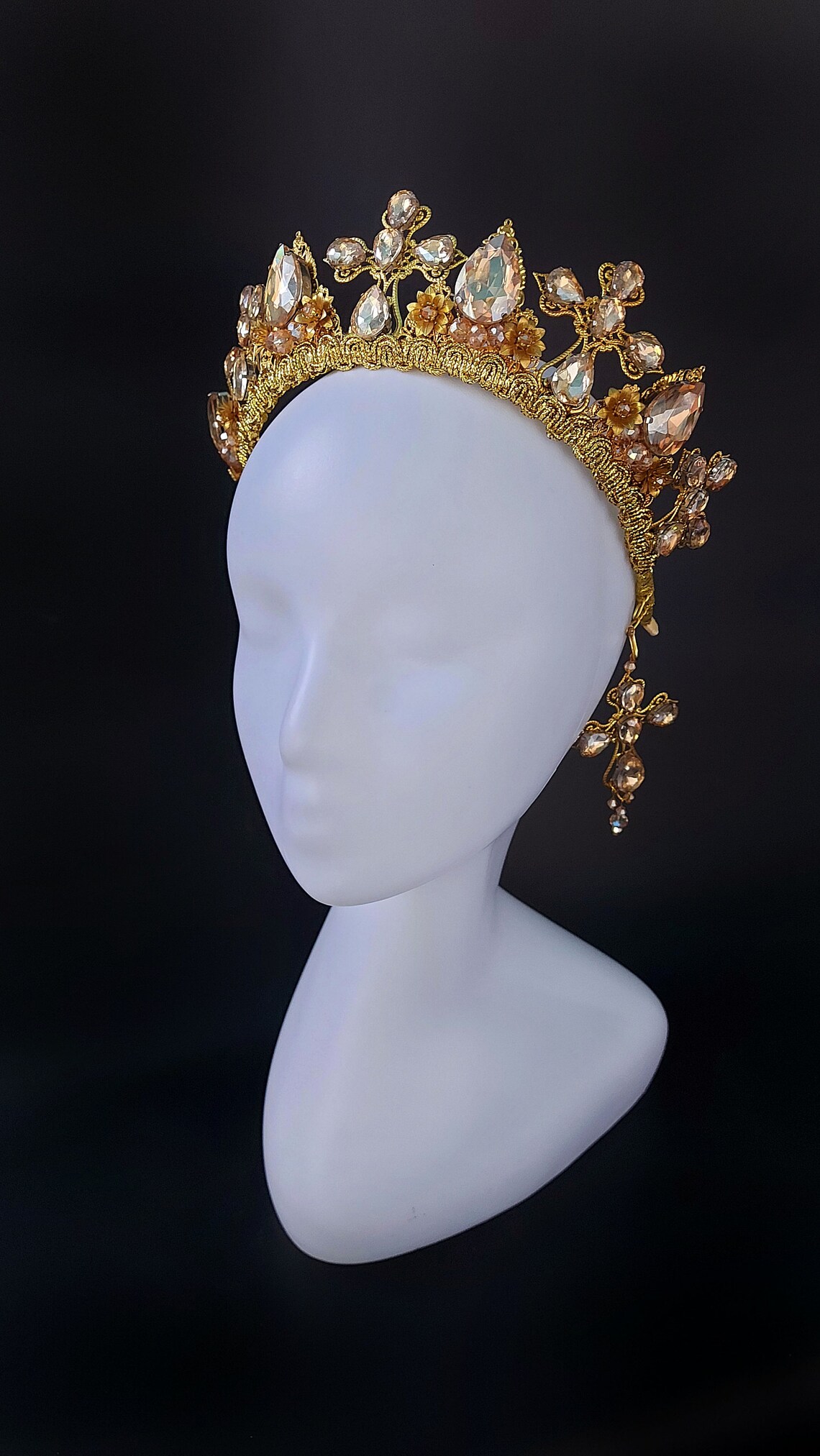 Gold Wedding Crown With Cross Champagne Crown Gold Bridal - Etsy