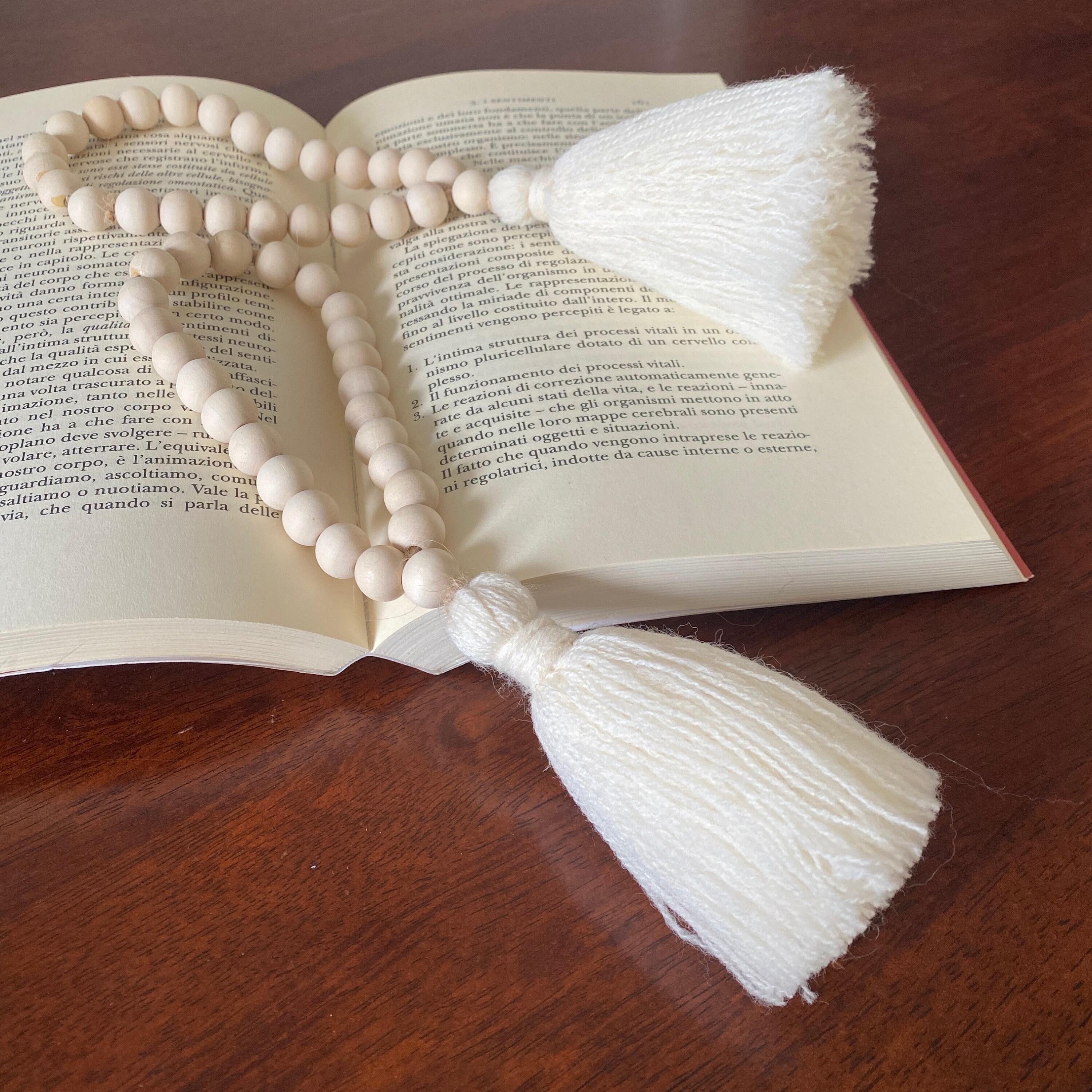 Garland of Natural Wooden Pearls With Wool Tassel, Nordic Decor for ...
