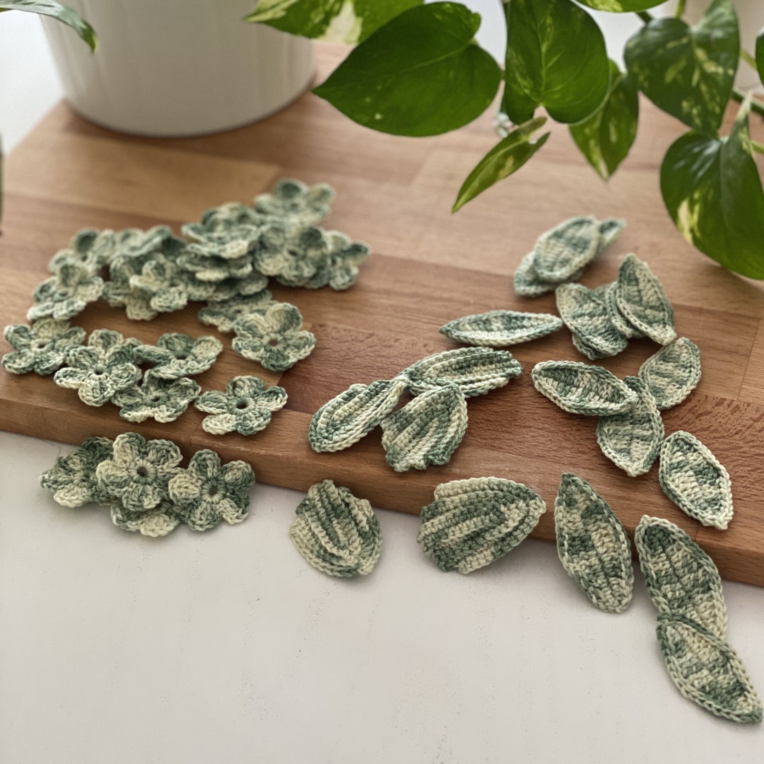 Shaded Sage Green Crochet Flower Leaves Crochet Appliques ...