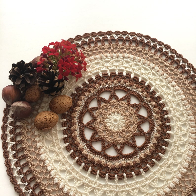 Modern Autumn Crochet Doily, Round Table Topper, Crochet Centerpiece ...