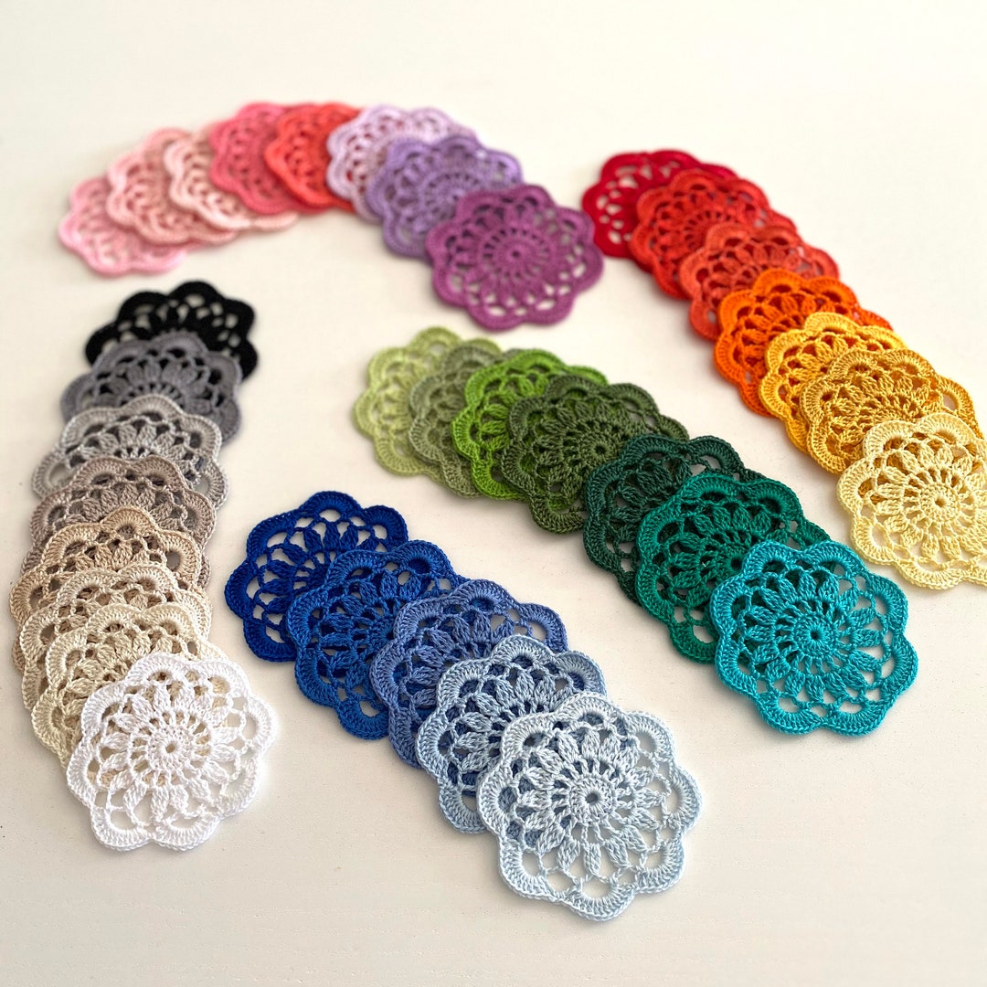 Small Round Crochet Applique, FLO, Mini Crochet Doily 35 Assorted Color ...