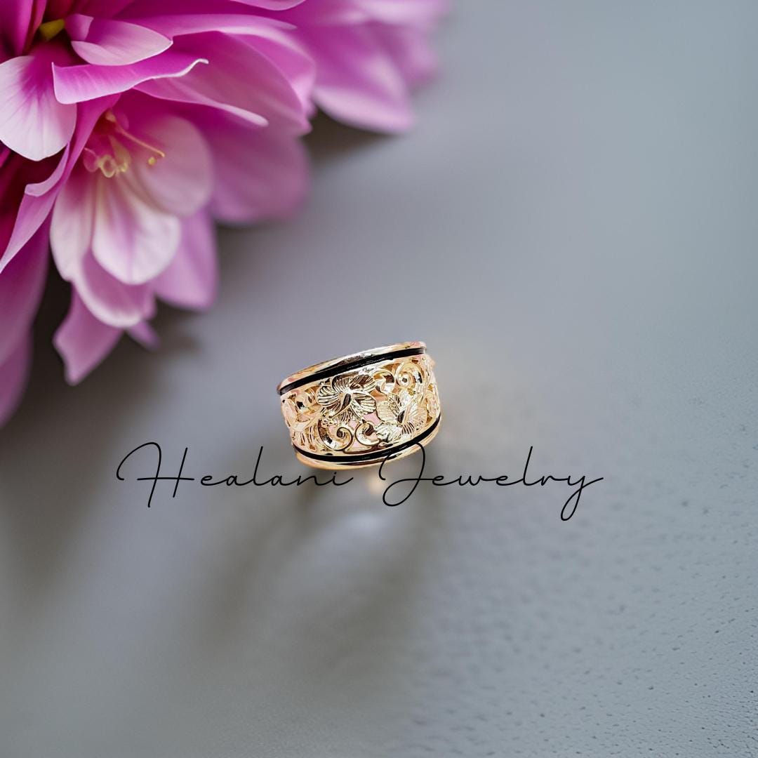 15mm Hawaiian Hibiscus Ring - Hawaiian Ring - Gold Ring - Heirloom Jewelry - Gifts for Her ...