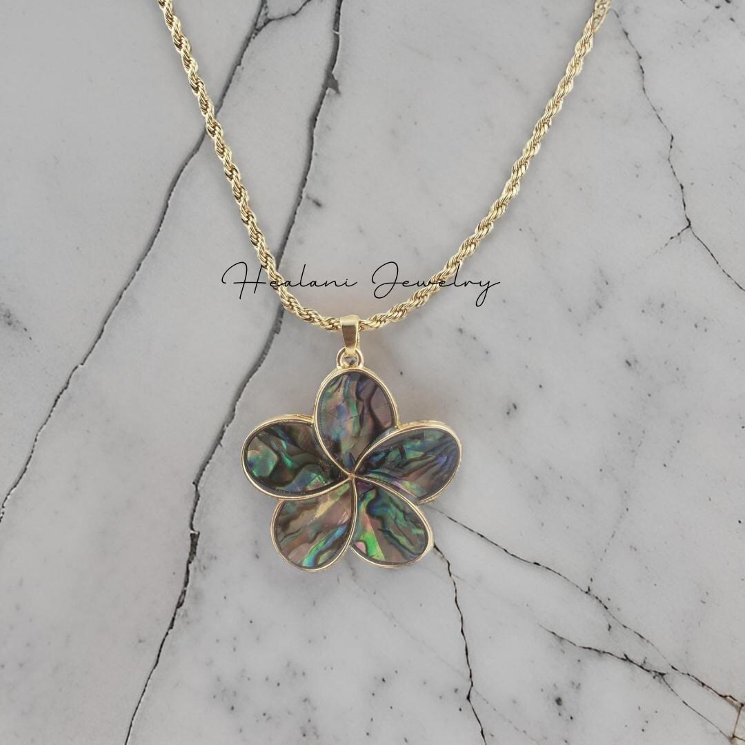Plumeria Abalone Shell Necklace - Hawaiian Necklace - Floral Jewelry ...