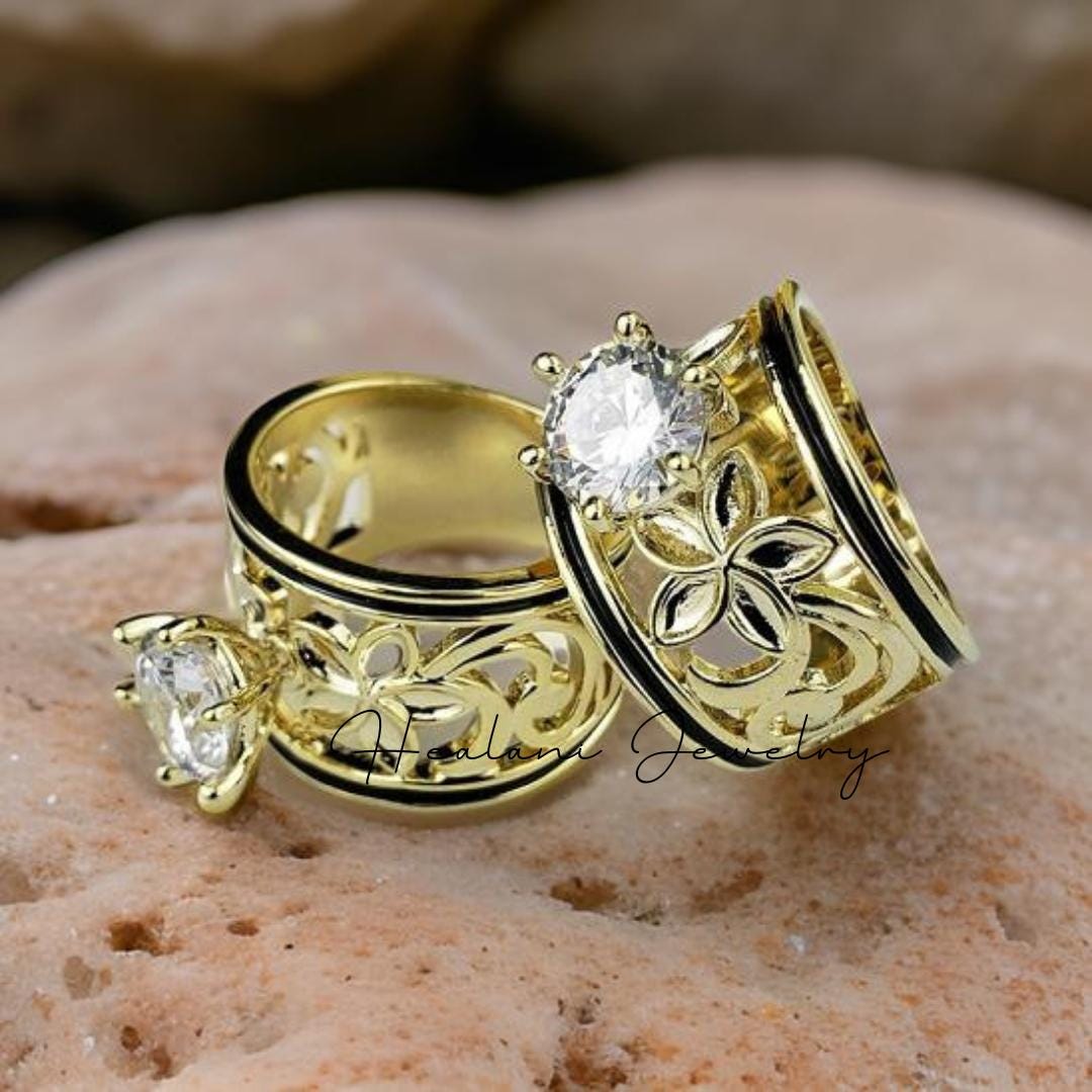 15mm Gold Plated Hawaiian Heirloom CZ Cut Out Ring - Hawaiian Ring - Gold Ring - Heirloom ...