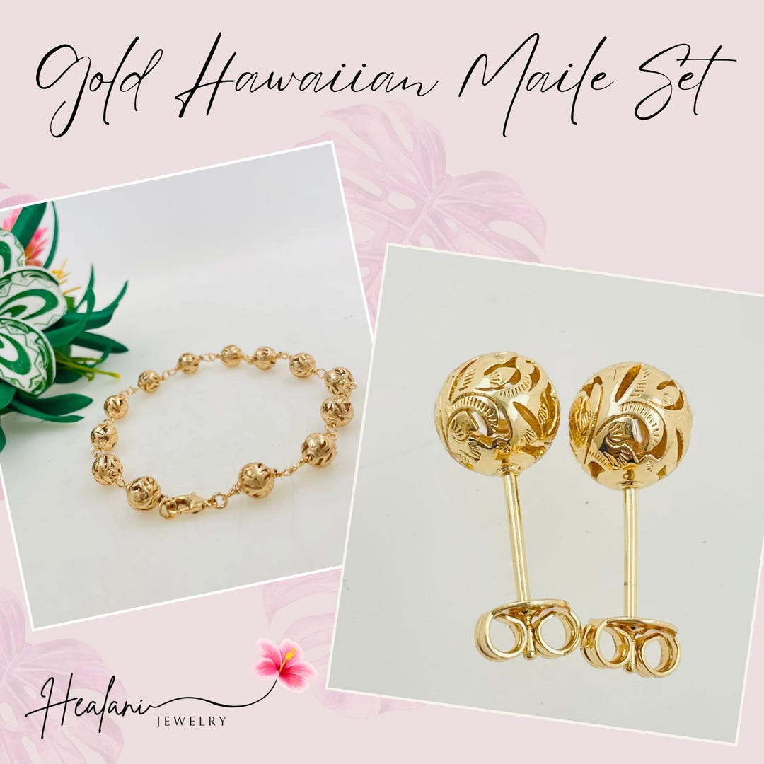 Jewelry Set - Hawaiian Maile Scroll Earrings - Carved Bracelet - Made ...