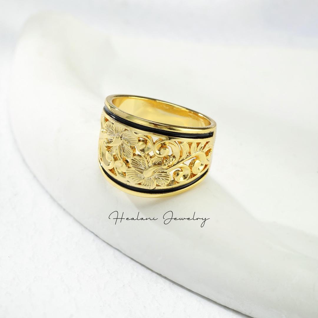 15mm Hawaiian Hibiscus Maile Ring - Hawaiian Ring - Gold Ring ...