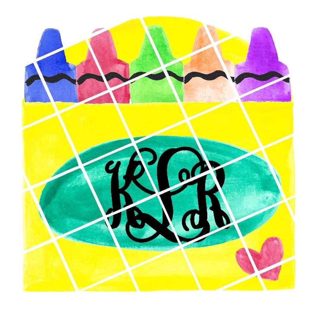 Monogram Watercolor Crayon Box Back to School Ready to Press Transfer ...