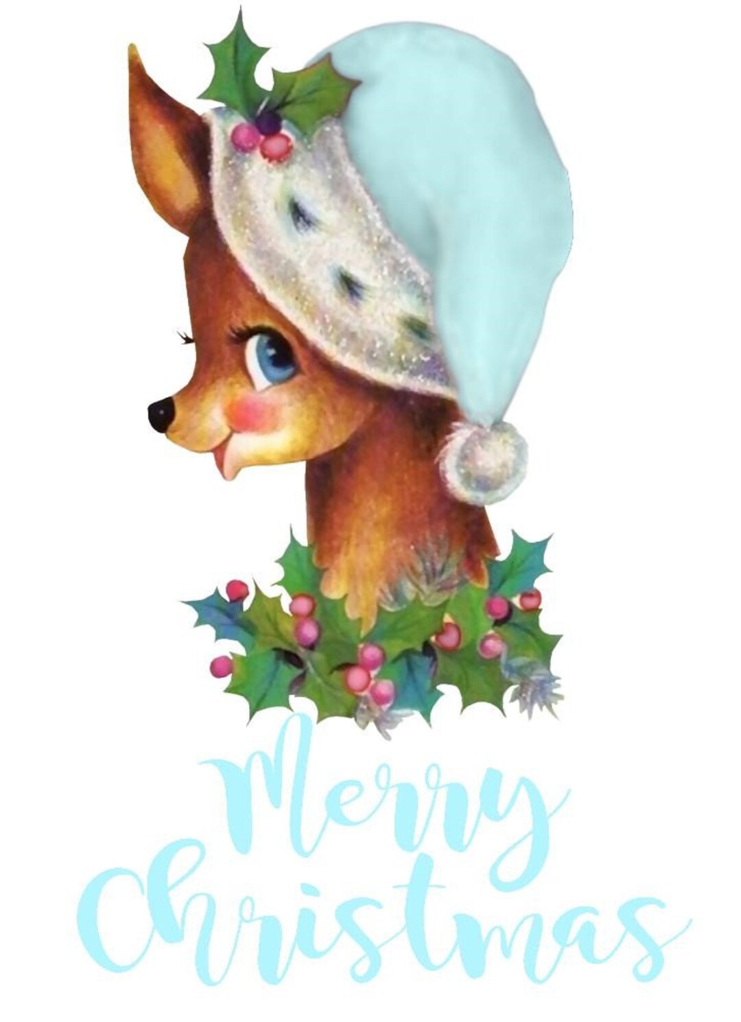 Light Blue Reindeer Merry Christmas Ready to Press Sublimation, Dtf ...