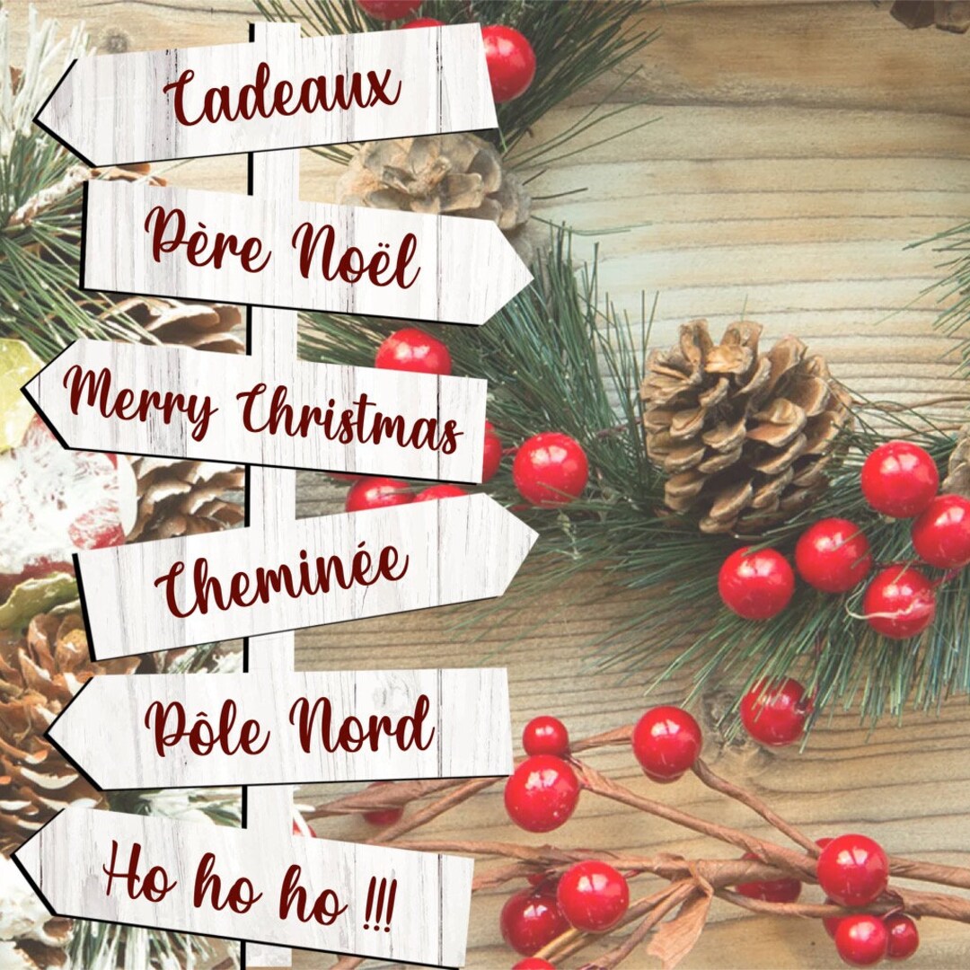 Christmas Personalized Directional Wooden Sign Christmas Vinyl Label ...