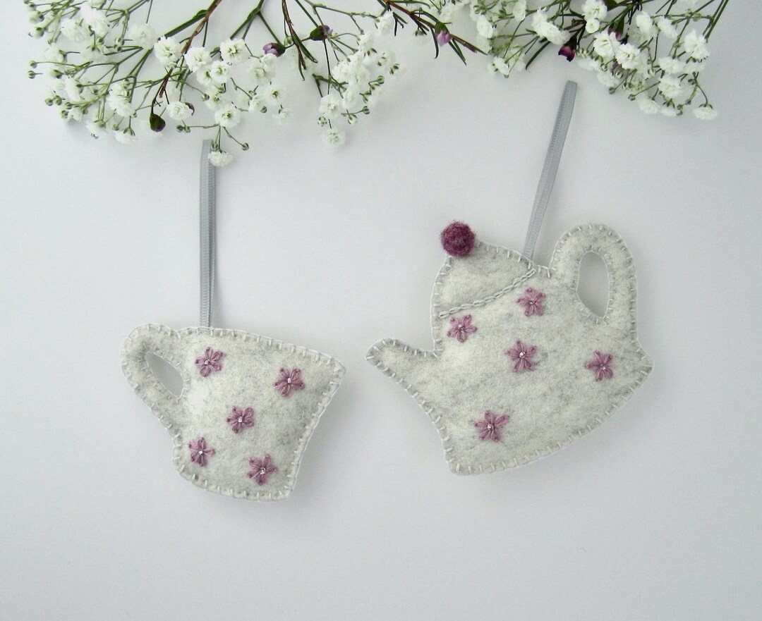 Felt Ornaments - Teapot and Cup Set - Botanical - Etsy