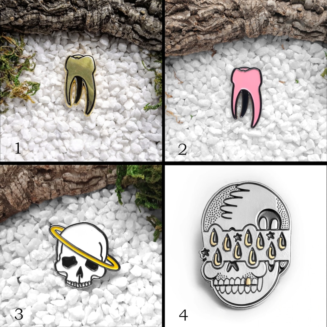 Enamel Pin, Golden Tooth, Pink Tooth, Halo, Raindrop Skull - Etsy ...
