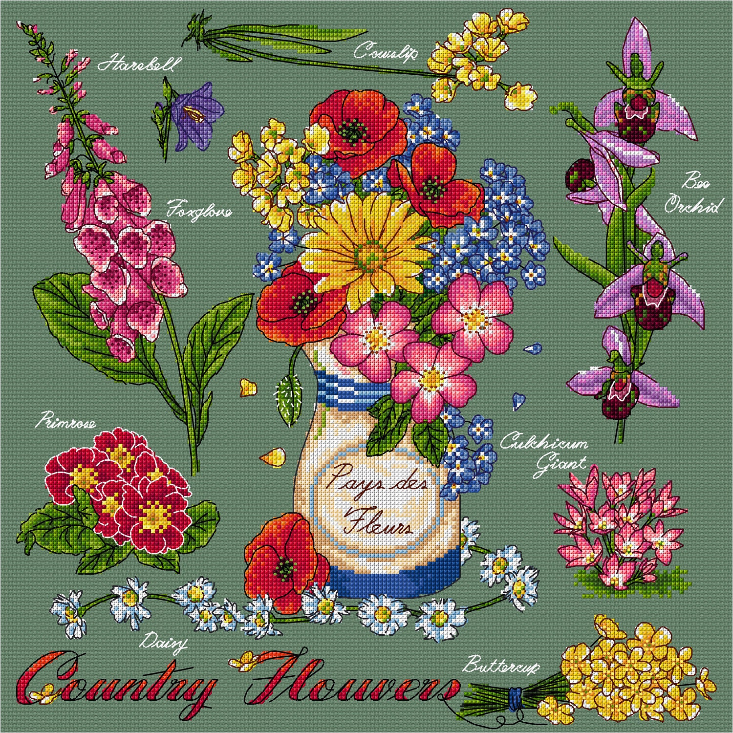 AJBD11 Country Flowers Cross Stitch Chart Only Pdf - Etsy