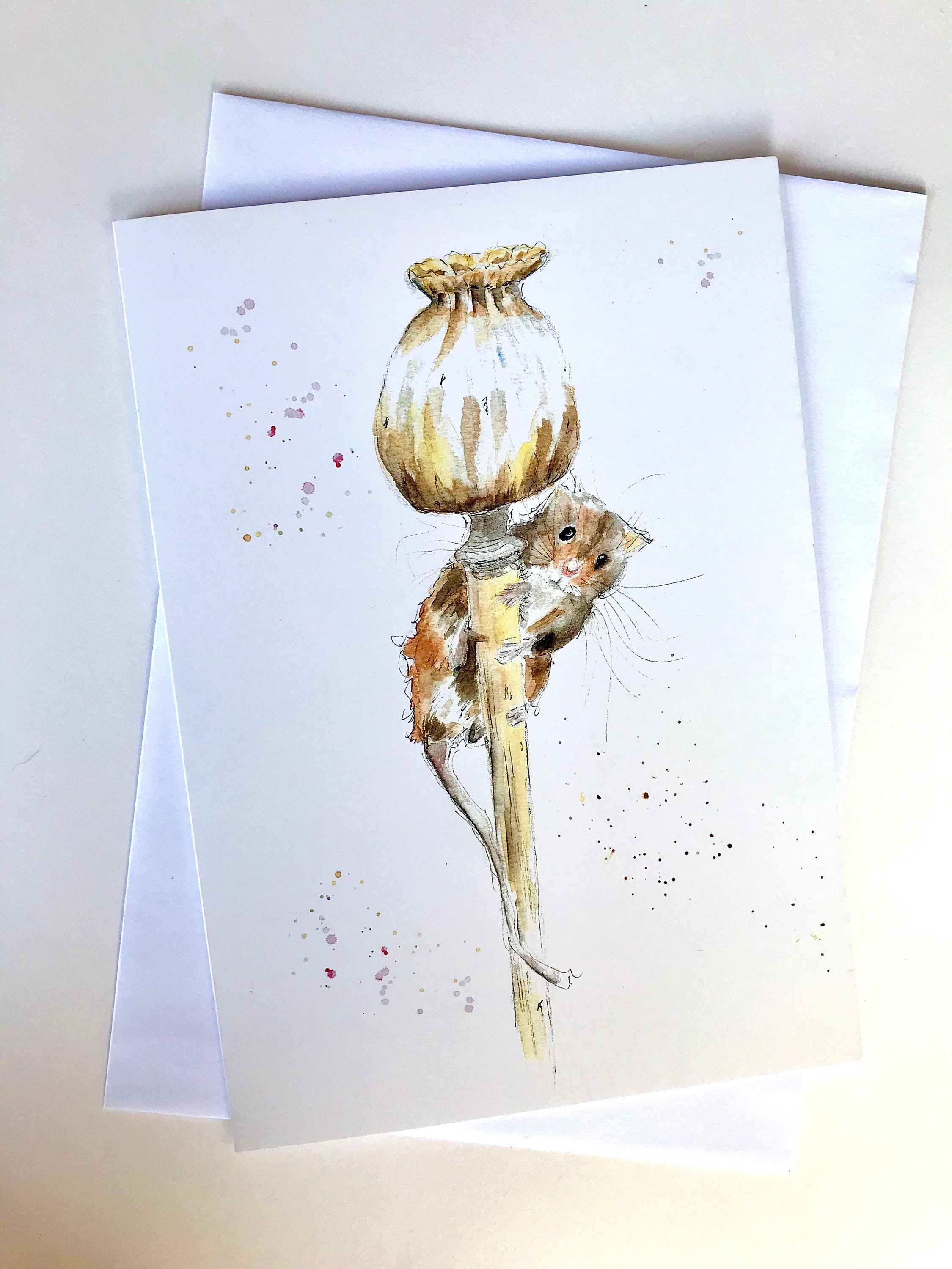 Cute Mouse Card - Mouse Greetings Card - Countryside Art Card - Blank ...