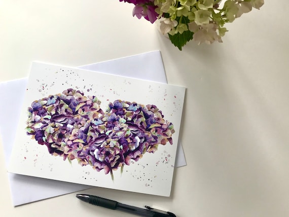 Hydrangea Card Pretty Flower Card Watercolour Hydrangea | Etsy