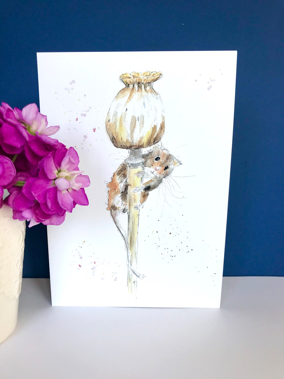 Cute Mouse Card - Mouse Greetings Card - Countryside Art Card - Blank ...