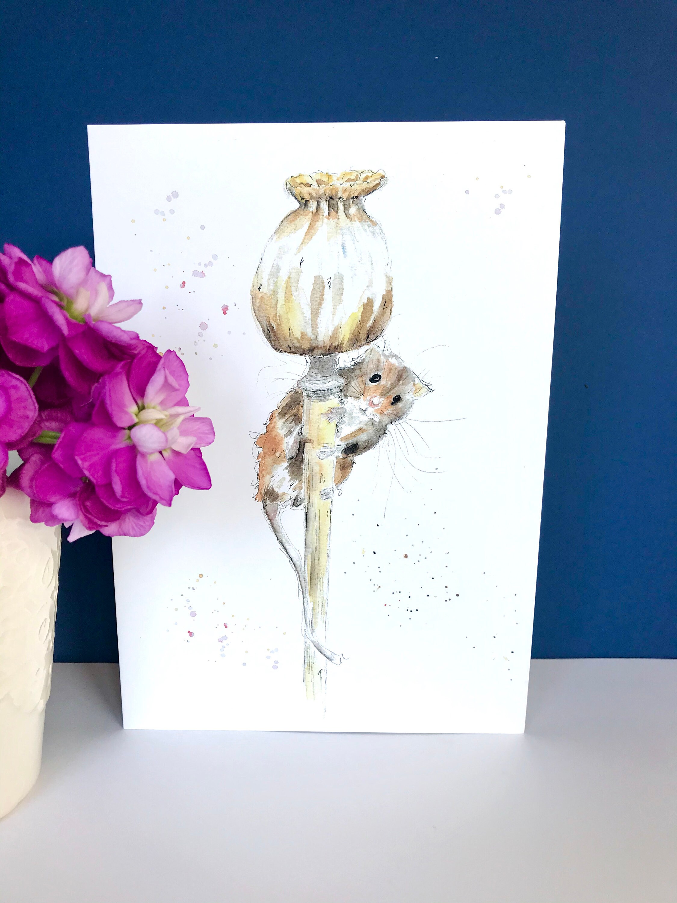 Cute Mouse Card Mouse Greetings Card Countryside Art Card Blank Mouse ...