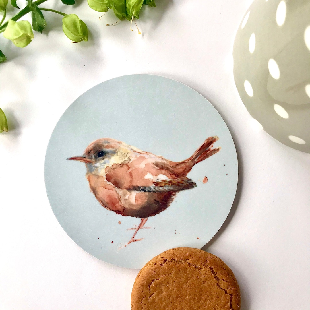 Wren Coaster - Garden Bird Coaster - Pretty Round Coasters - Etsy