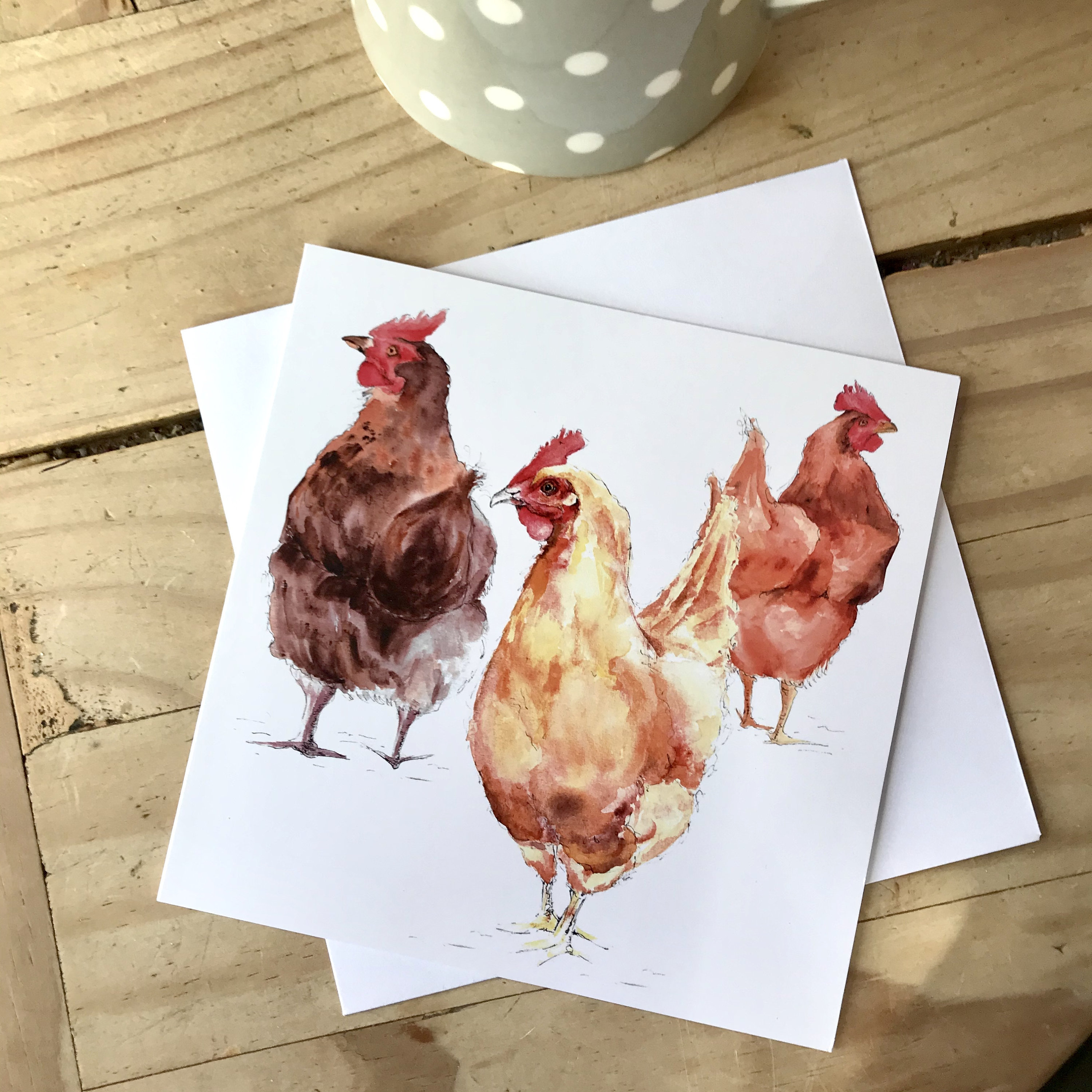 Chickens Card - Three Chickens Greetings Card - Blank Chicken Card ...