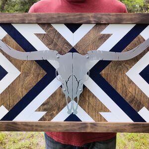 Longhorn Aztec Inspired Geometric Wood Art, Diamond Quilt Pattern ...