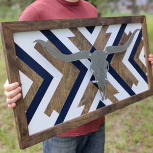 Longhorn Aztec Inspired Geometric Wood Art, Diamond Quilt Pattern ...