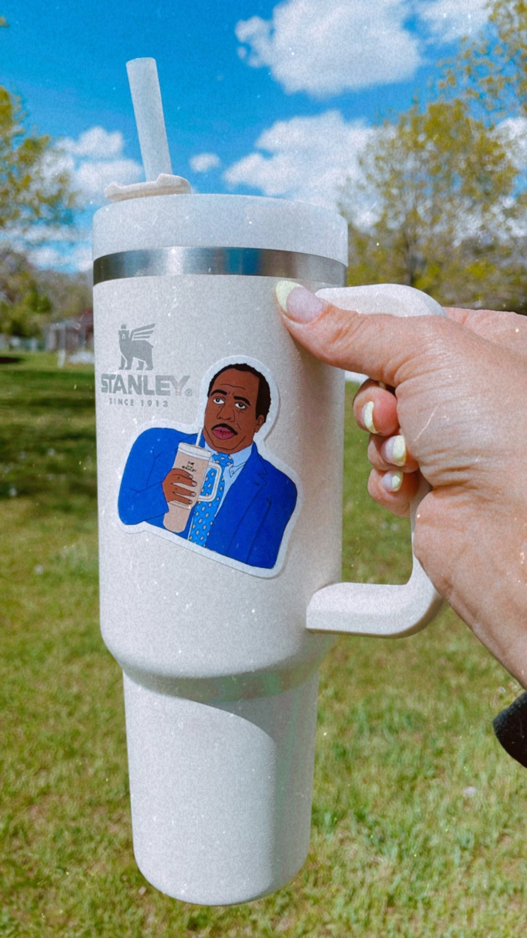 Stanley Holding a Stanley Cup the Office Sticker - Etsy