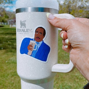 Stanley Holding a Stanley Cup the Office Sticker - Etsy
